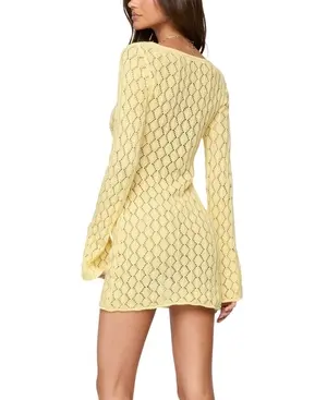 EDIKTED Crochet Mini Dress With Cut Out - Yellow