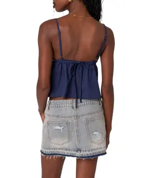 EDIKTED Linen Look Open Back Top - Navy