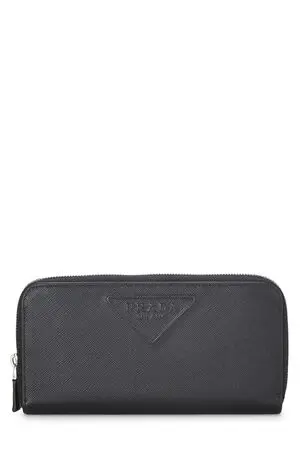 Prada Saffiano Logo Zip Around Wallet - Black