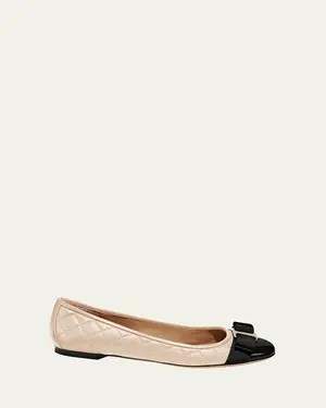 FERRAGAMO Varina Quilted Ballerina Flats - New Bisque/nero