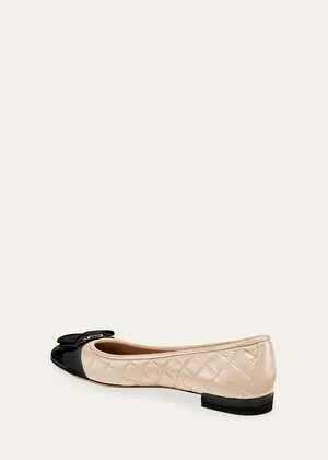 FERRAGAMO Varina Quilted Ballerina Flats - New Bisque/nero
