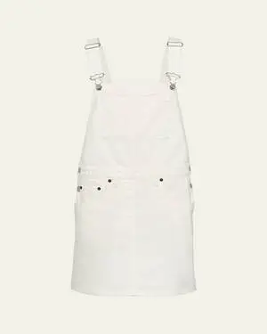 Prada Mini Denim Overalls Dress - White