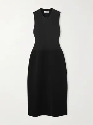 JIL SANDER Paneled Ribbed Midi Dress