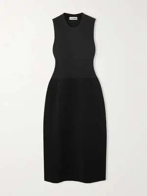 JIL SANDER Paneled Ribbed Midi Dress