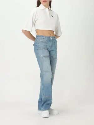 Palm Angels Cropped Polo Shirt With Embroidered Logo - White