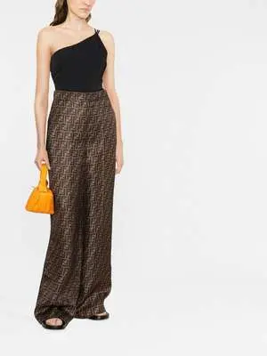 Fendi Ff Motif Silk Palazzo Trousers - Brown