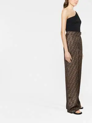 Fendi Ff Motif Silk Palazzo Trousers - Brown