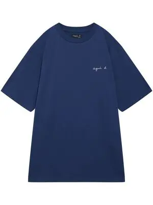AGNES B. Logo-embroidered Cotton T-shirt - Blue