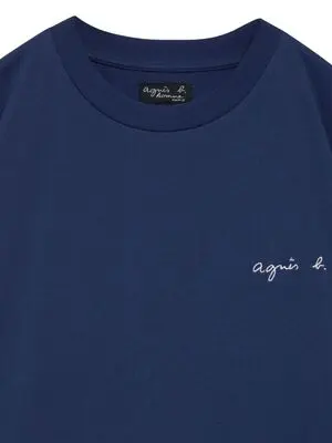 AGNES B. Logo-embroidered Cotton T-shirt - Blue