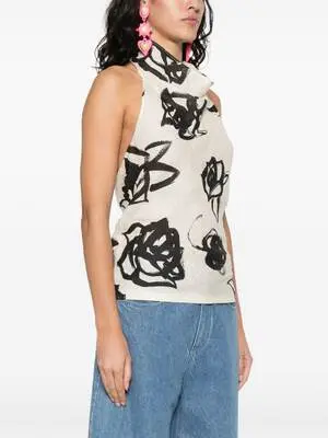 MSGM Floral Linen Halterneck Top