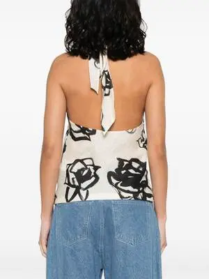 MSGM Floral Linen Halterneck Top