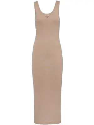 Prada Logo-triangle Ribbed-knit Dress - Neutrals