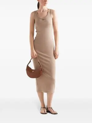 Prada Logo-triangle Ribbed-knit Dress - Neutrals