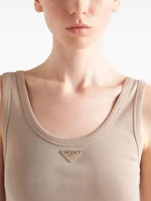 Prada Logo-triangle Ribbed-knit Dress - Neutrals