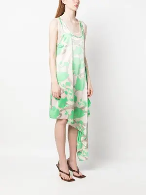 Fendi Floral-motif Draped Silk Dress - Neutrals