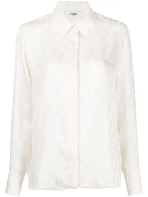 Fendi Ff-jacquard Silk Shirt - Neutrals