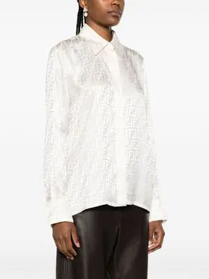 Fendi Ff-jacquard Silk Shirt - Neutrals