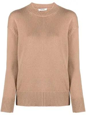 Max Mara Round-neck Wool-blend Jumper - Brown