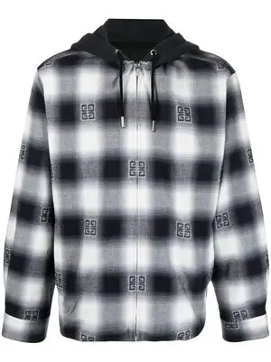 Givenchy Check-pattern Oversize Hooded Shirt Jacket - Black