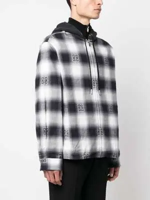 Givenchy Check-pattern Oversize Hooded Shirt Jacket - Black