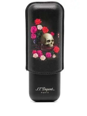 S.t. Dupont Skull-print Leather Cigar Case - Black