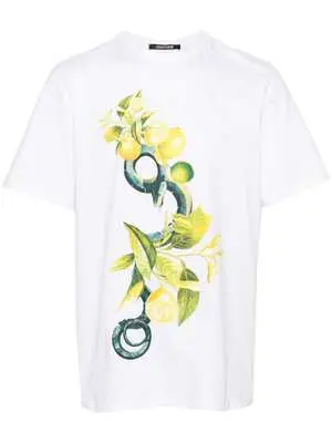 Roberto Cavalli Lemon And Snake-print T-shirt - White