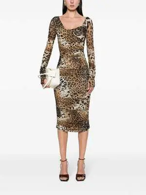 Roberto Cavalli Leopard-print Mesh Midi Dress