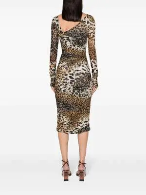 Roberto Cavalli Leopard-print Mesh Midi Dress