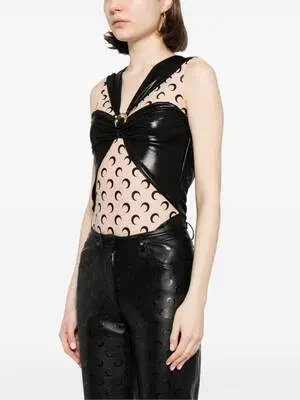 MARINE SERRE Logo-print Panelled Bodysuit - Black