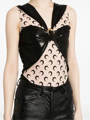 MARINE SERRE Logo-print Panelled Bodysuit - Black