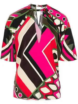Emilio Pucci Vivara-print V-neck Blouse - Black