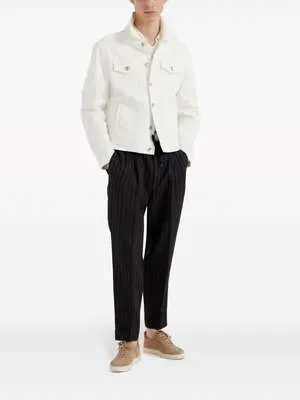 Brunello Cucinelli Striped Linen Trousers - Black