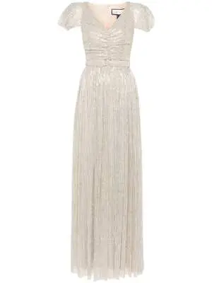 NISSA Metallic Striped Maxi Dress