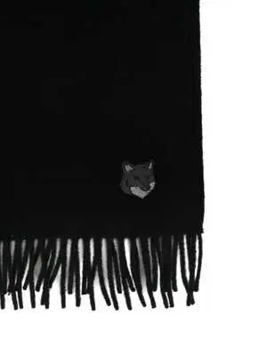 Maison Kitsuné Logo-embroidered Virgin Wool Scarf - Black