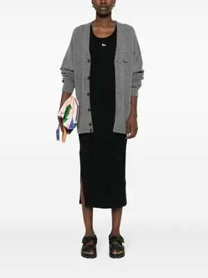 Maison Kitsuné Fox-motif Ribbed Midi Dress - Black