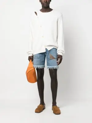 Fendi Distressed Thigh-length Denim Shorts