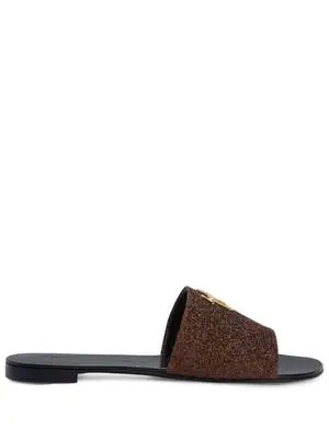 GIUSEPPE ZANOTTI Shirley Glitter Flat Sandals Brown