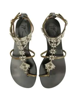 GIUSEPPE ZANOTTI Amira Embellished Suede Sandals - Green