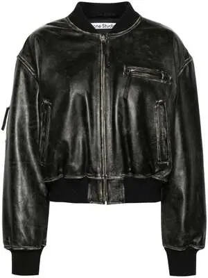 Acne Studios Distressed-effect Leather Bomber Jacket - Black
