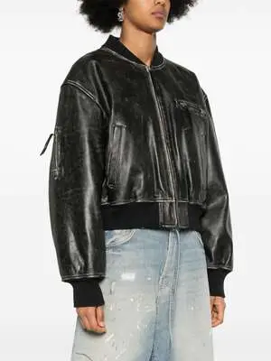 Acne Studios Distressed-effect Leather Bomber Jacket - Black
