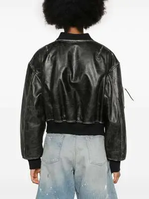 Acne Studios Distressed-effect Leather Bomber Jacket - Black