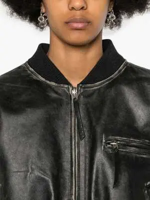 Acne Studios Distressed-effect Leather Bomber Jacket - Black