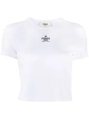 Fendi Logo-embroidered Ribbed T-shirt - White