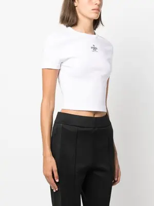Fendi Logo-embroidered Ribbed T-shirt - White