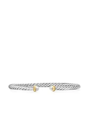 David Yurman 14kt Yellow Gold And Sterling Cable Flex Bracelet - Silver