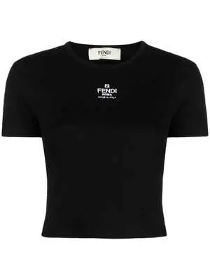 Fendi Logo-embroidered Cropped T-shirt - Black