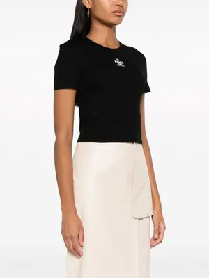 Fendi Logo-embroidered Cropped T-shirt - Black