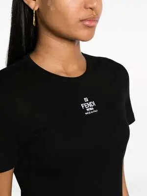 Fendi Logo-embroidered Cropped T-shirt - Black