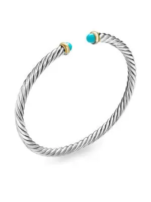 David Yurman 14kt Yellow Gold And Sterling Cable Flex Cuff Turquoise Bracelet