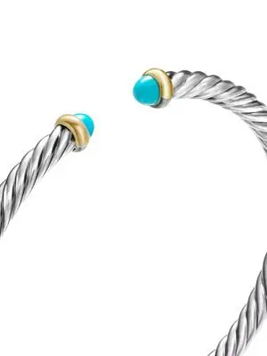 David Yurman 14kt Yellow Gold And Sterling Cable Flex Cuff Turquoise Bracelet